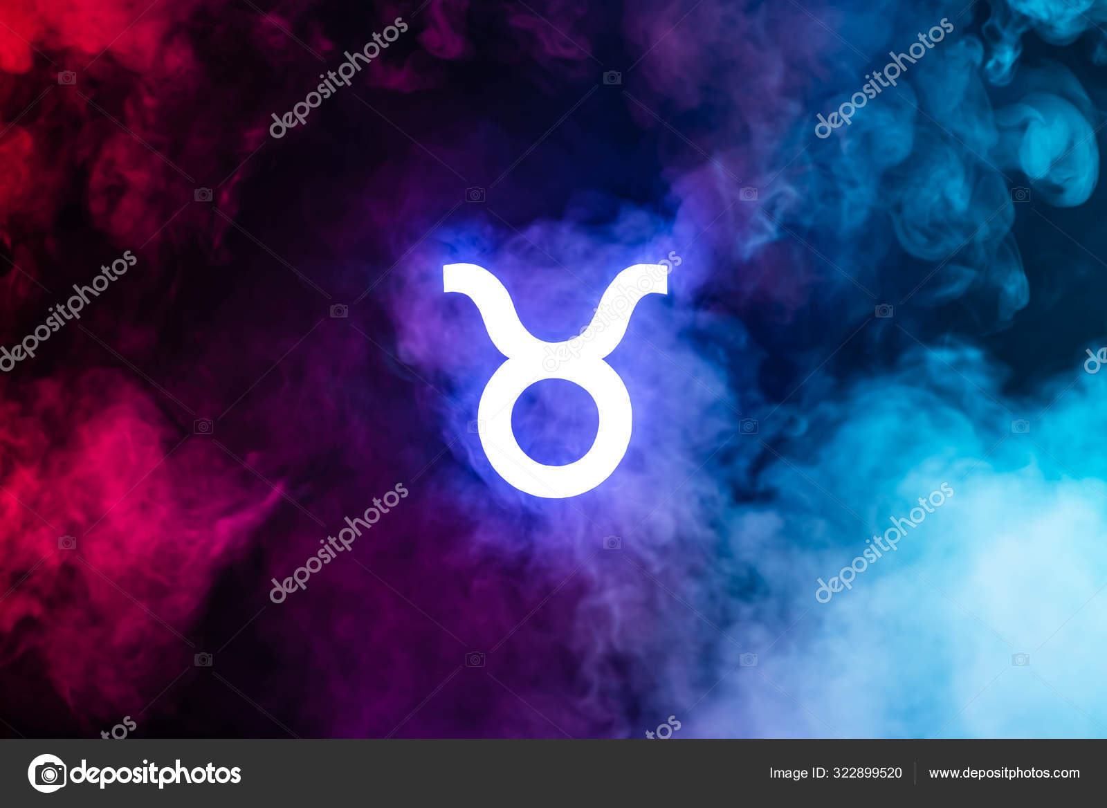 Blue Illuminated Taurus Zodiac Sign Colorful Smoke Background Stock ...