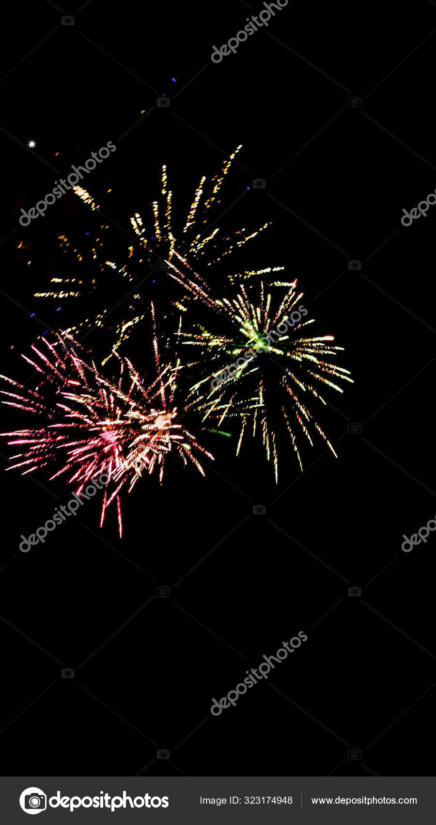 Colorful Traditional Fireworks Dark Night Sky Isolated Black Stock ...