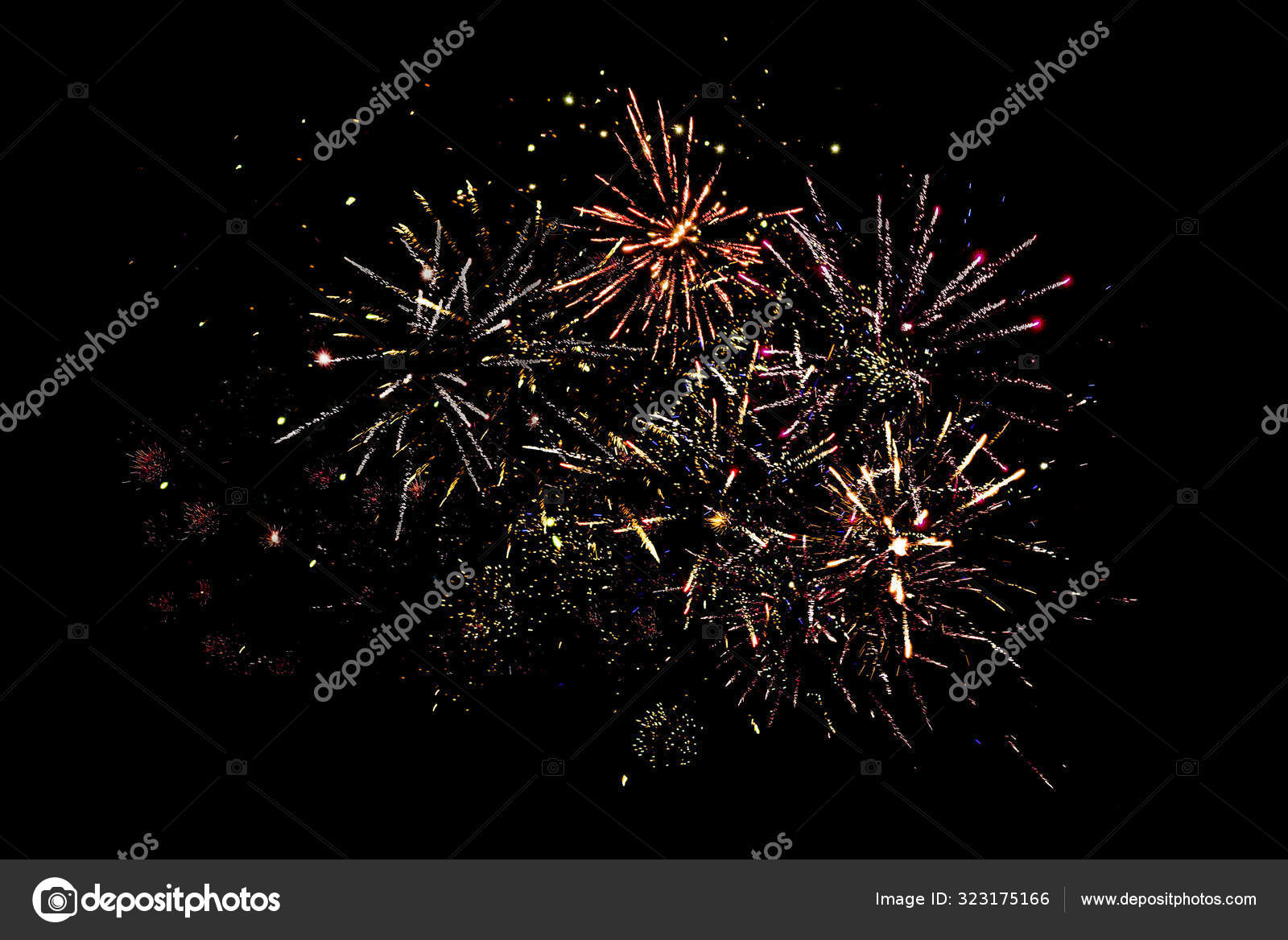 Traditional Festive Fireworks Dark Night Sky Isolated Black — Stock ...