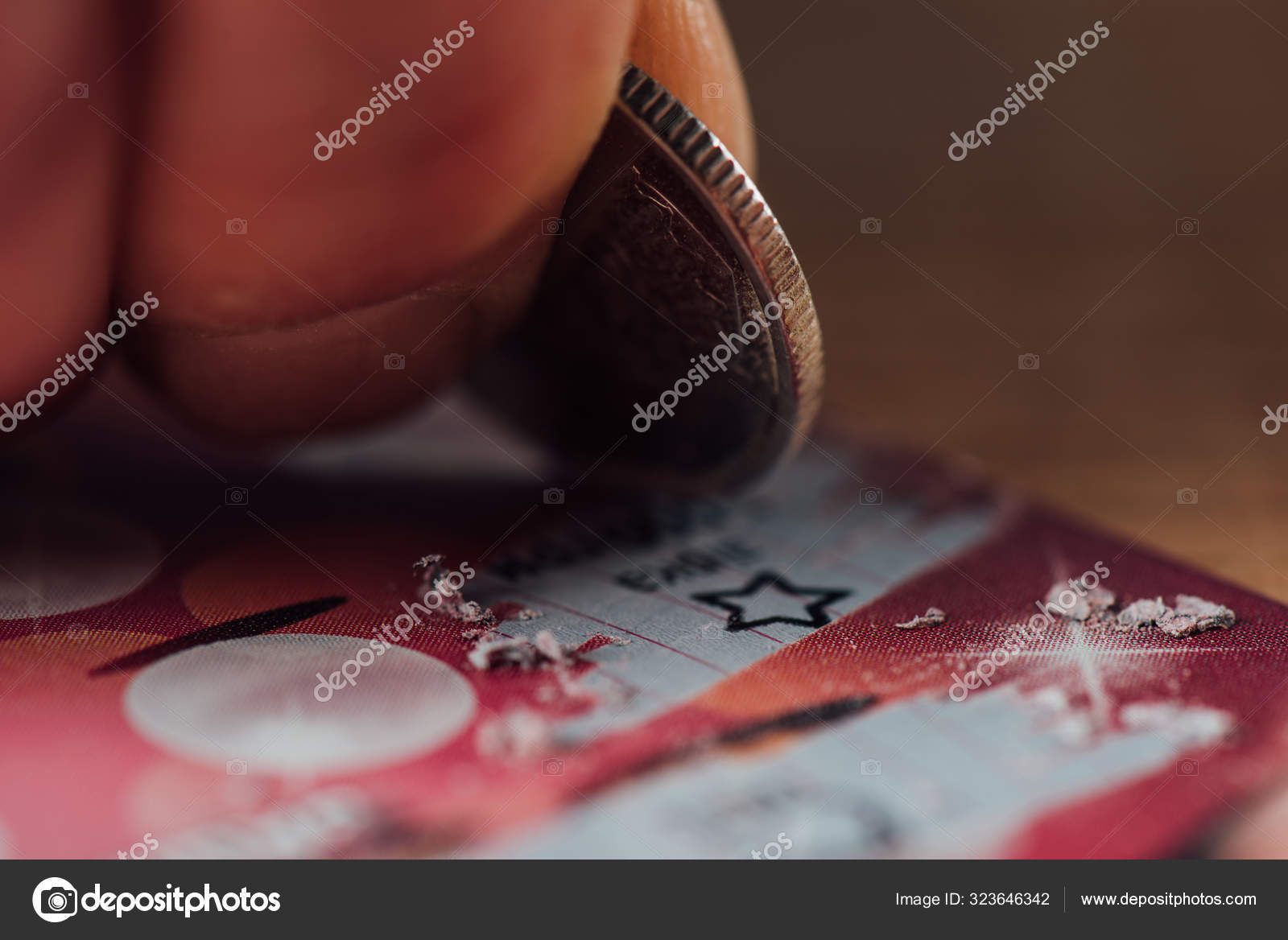 Close View Silver Coin Hand Gambler Scratching Lottery Ticket — Stock ...