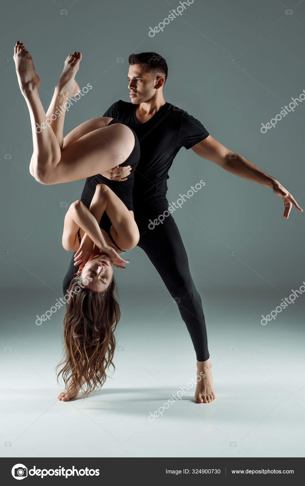 Handsome Attractive Dancers Dancing Contemporary Dark Background Stock ...