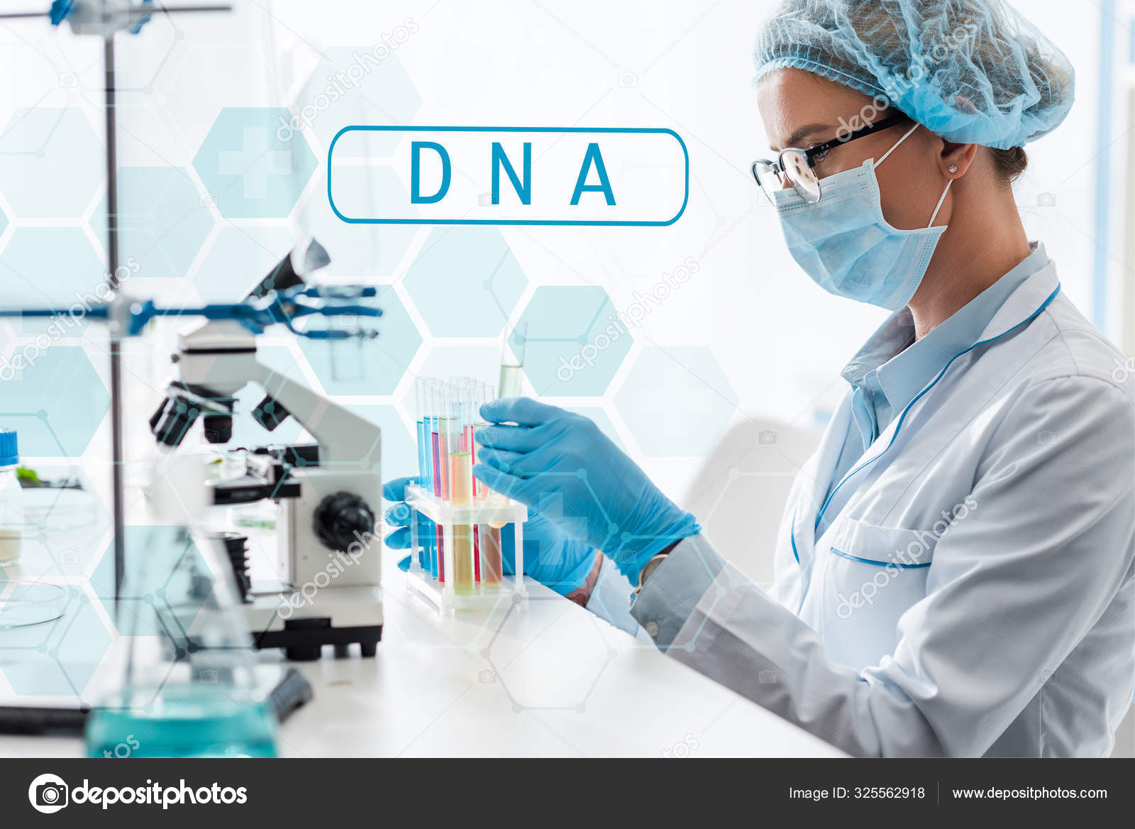 Side View Scientist Holding Test Tube Sitting Dna Illustration Stock ...
