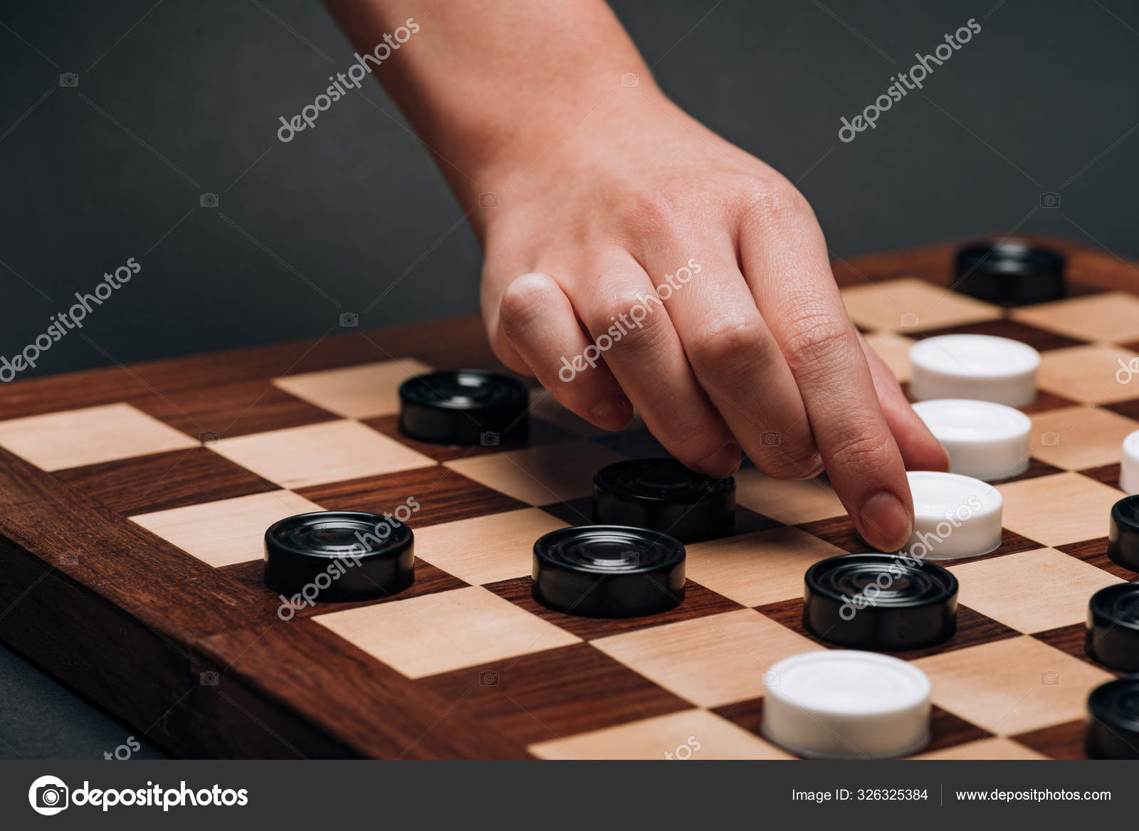 Cropped View Woman Playing Checkers Grey Background — Stock Photo ...