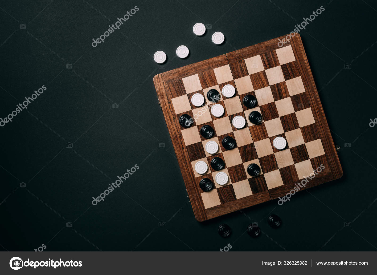 Top View Checkers Wooden Checkerboard Isolated Black Copy Space Stock ...