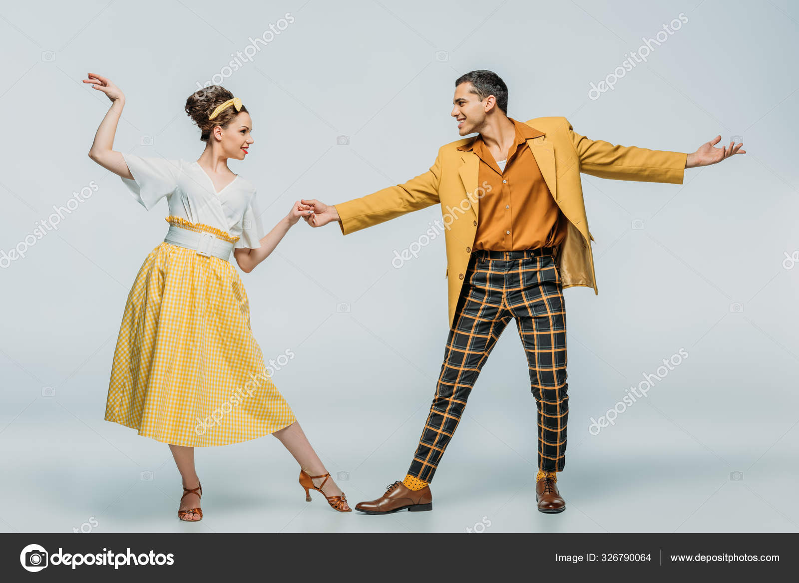 Stylish Dancers Holding Hands While Dancing Boogie Woogie Grey ...