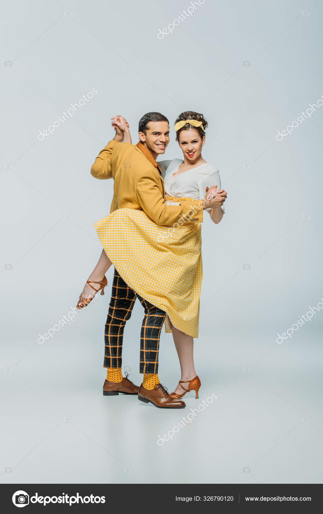 Smiling Dancers Holding Hands While Dancing Boogie Woogie Grey ...