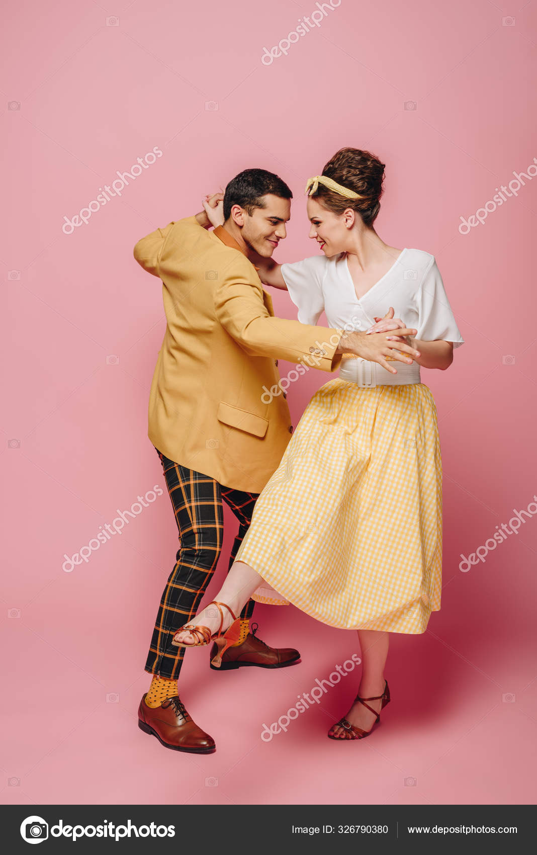 Elegant Dancers Holding Hands While Dancing Boogie Woogie Pink ...