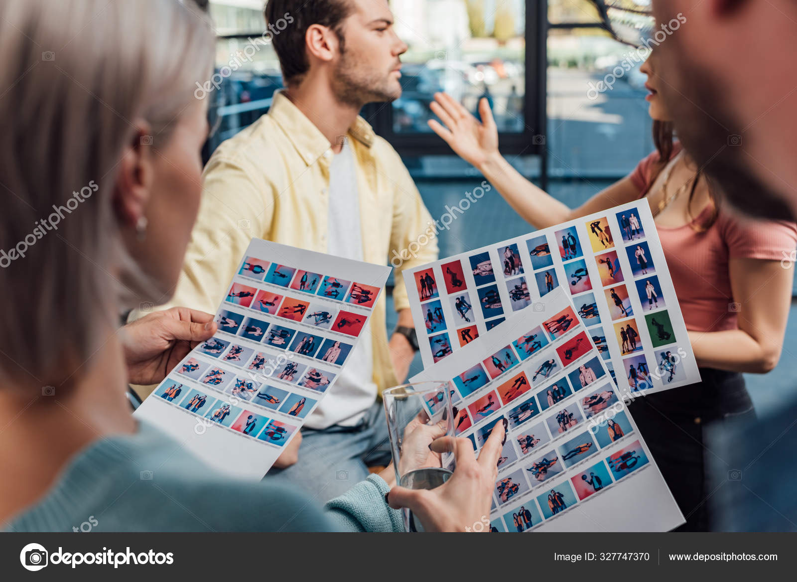 Selective Focus Art Director Assistant Holding Collage Handsome Model ...