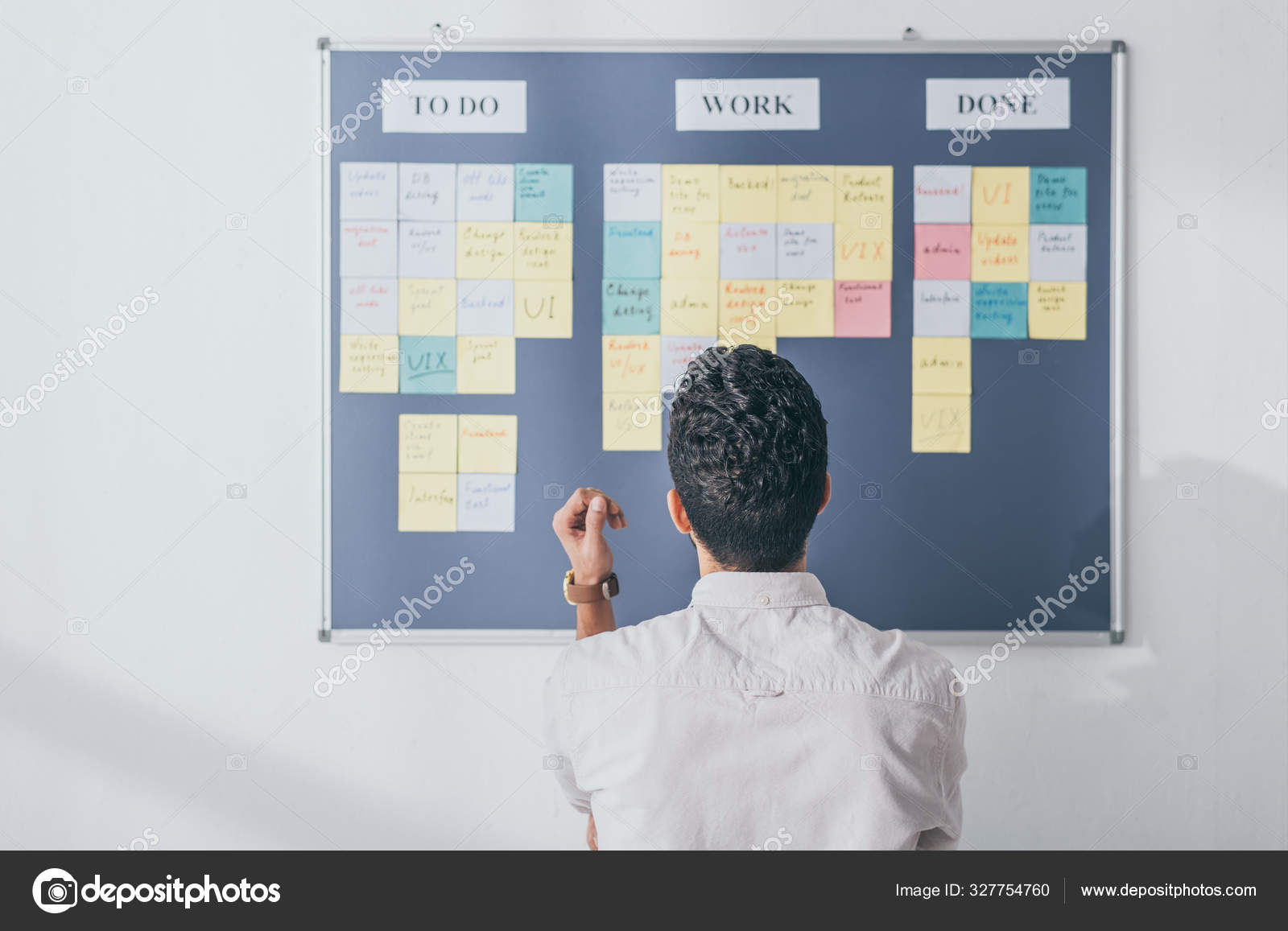 Back View Scrum Master Standing Board Sticky Notes — Stock Photo ...