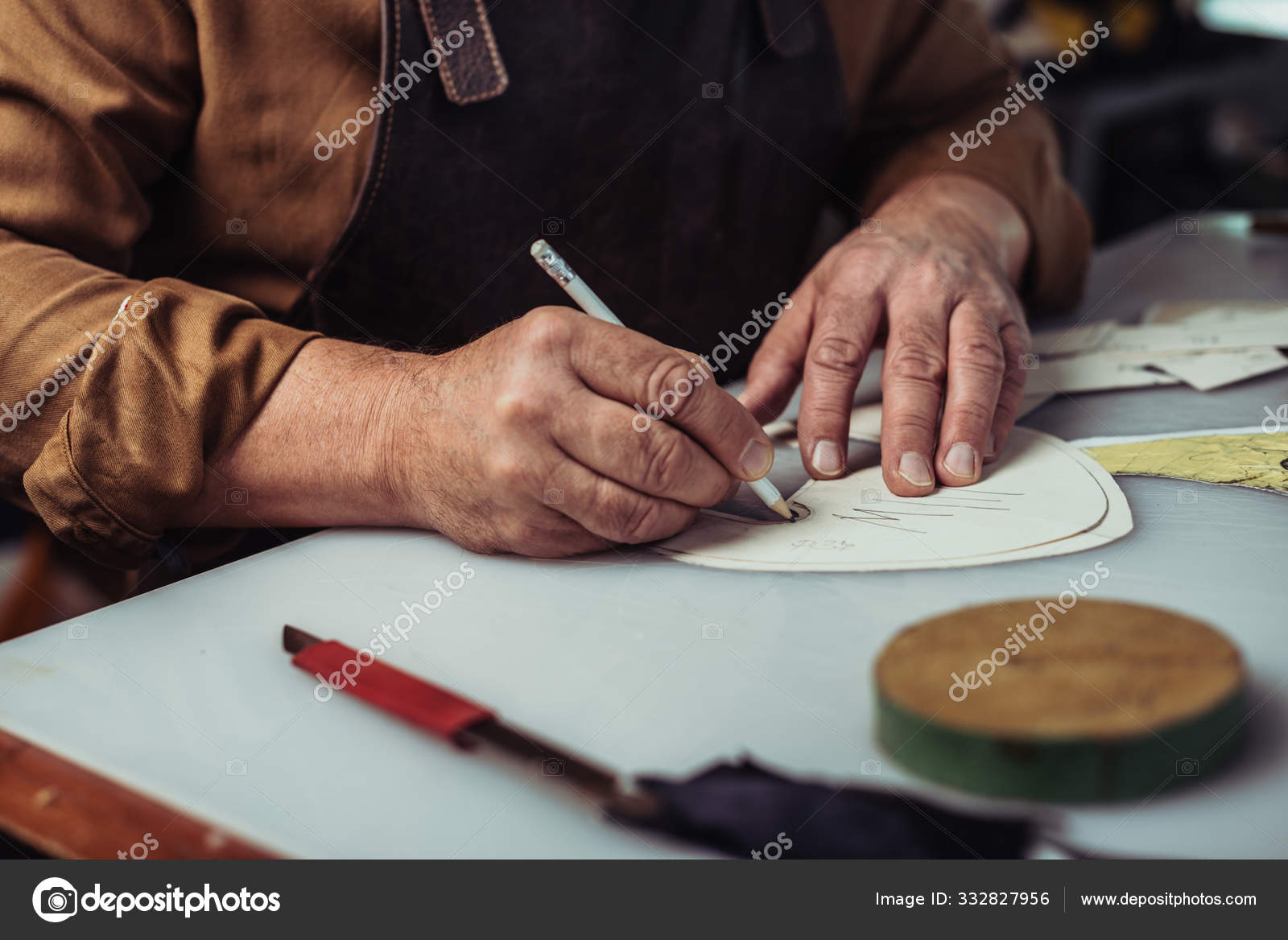 Cropped View Shoemaker Making Template Workshop — Stock Photo ...