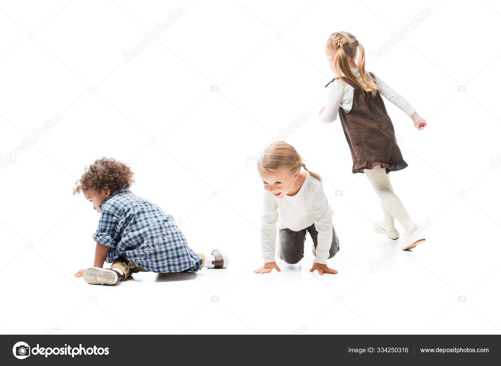 Funny Multicultural Children Playing Together Isolated White — Stock ...