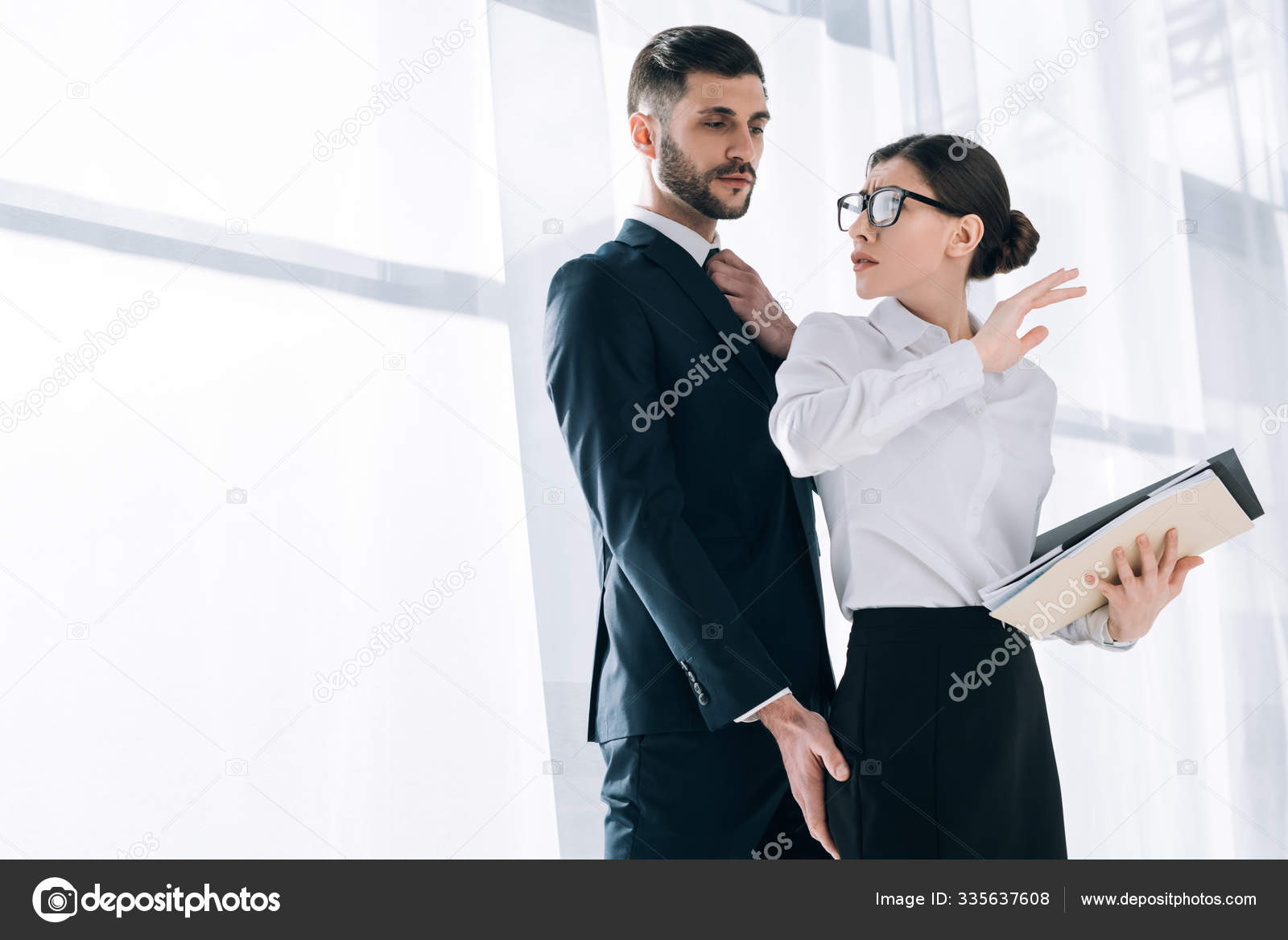 Handsome Businessman Touching Butt Shocked Secretary Office — Stock ...