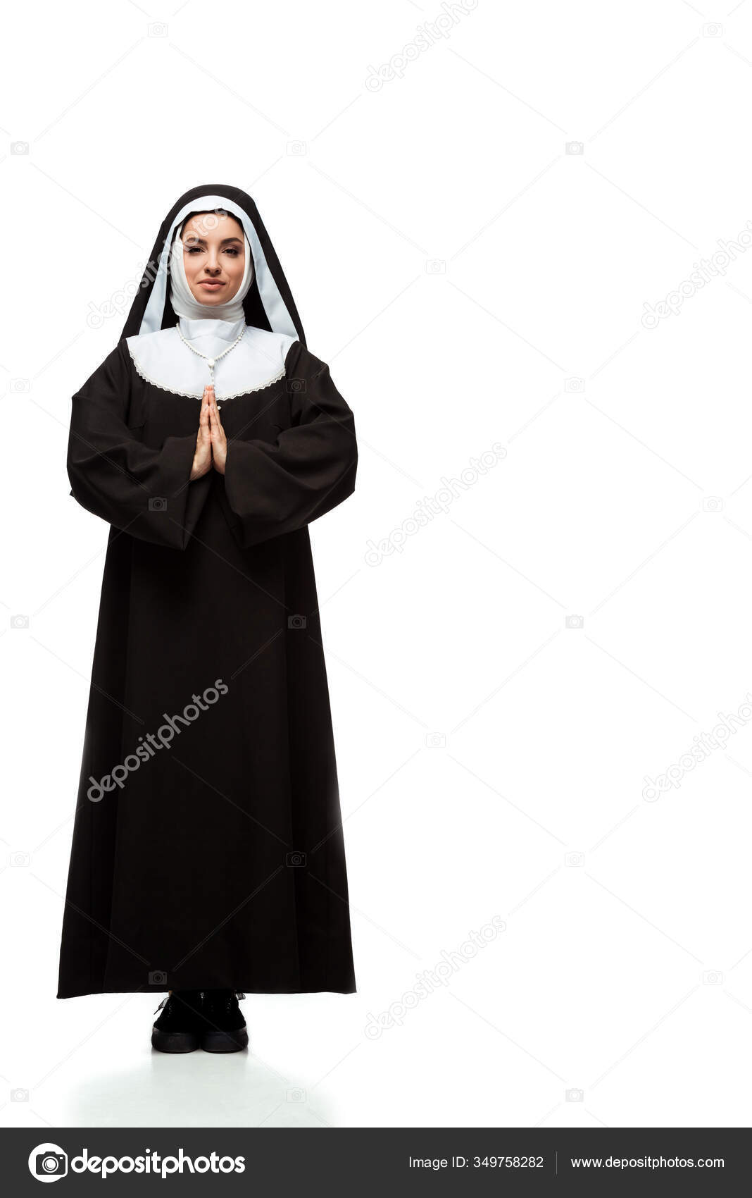 Beautiful Young Praying Nun Standing White Stock Photo by ©HayDmitriy ...