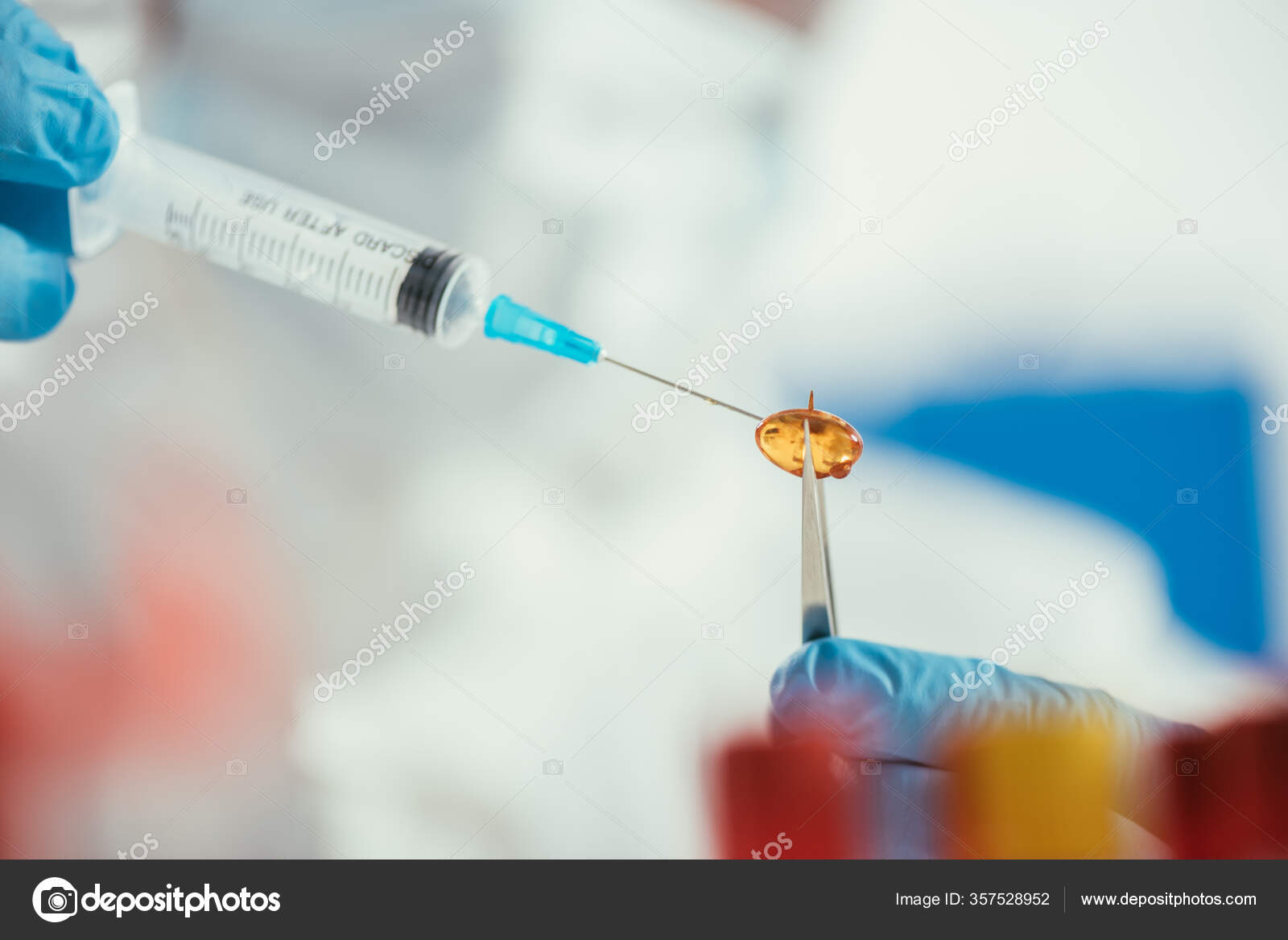 Cropped View Biochemist Making Injection Capsule — Stock Photo ...