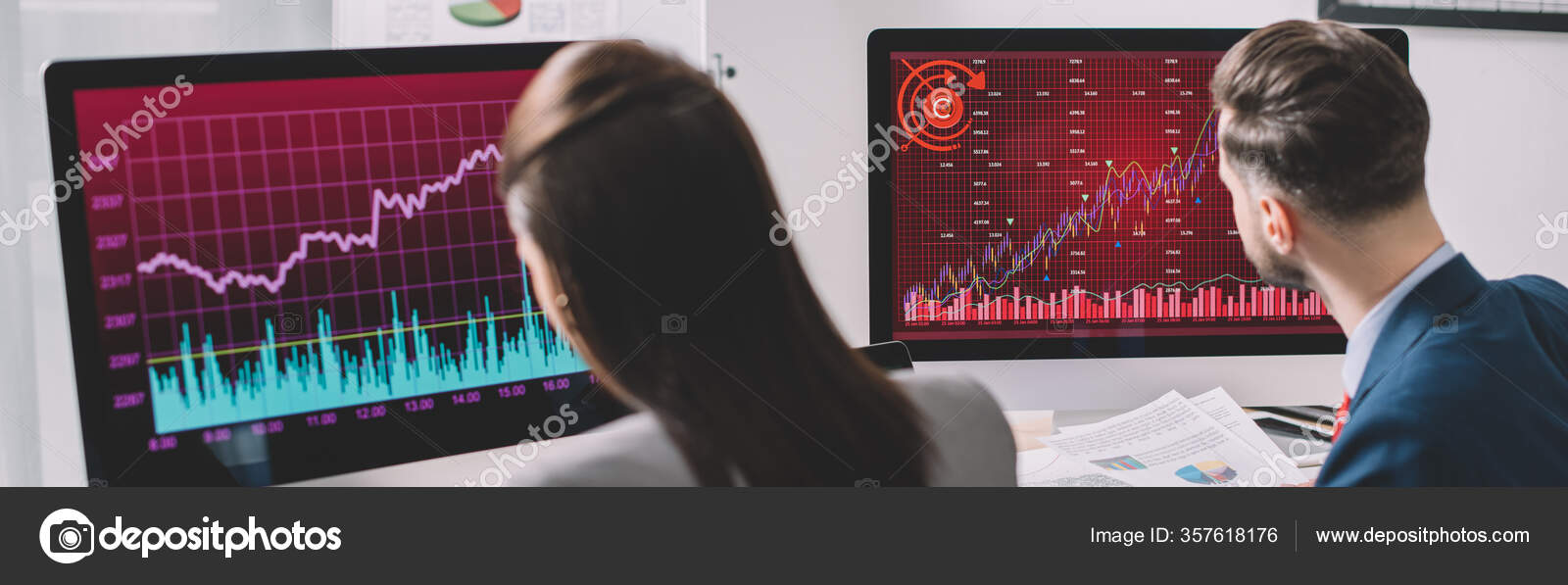 Selective Focus Data Analysts Working Graphs Computer Monitors Office ...
