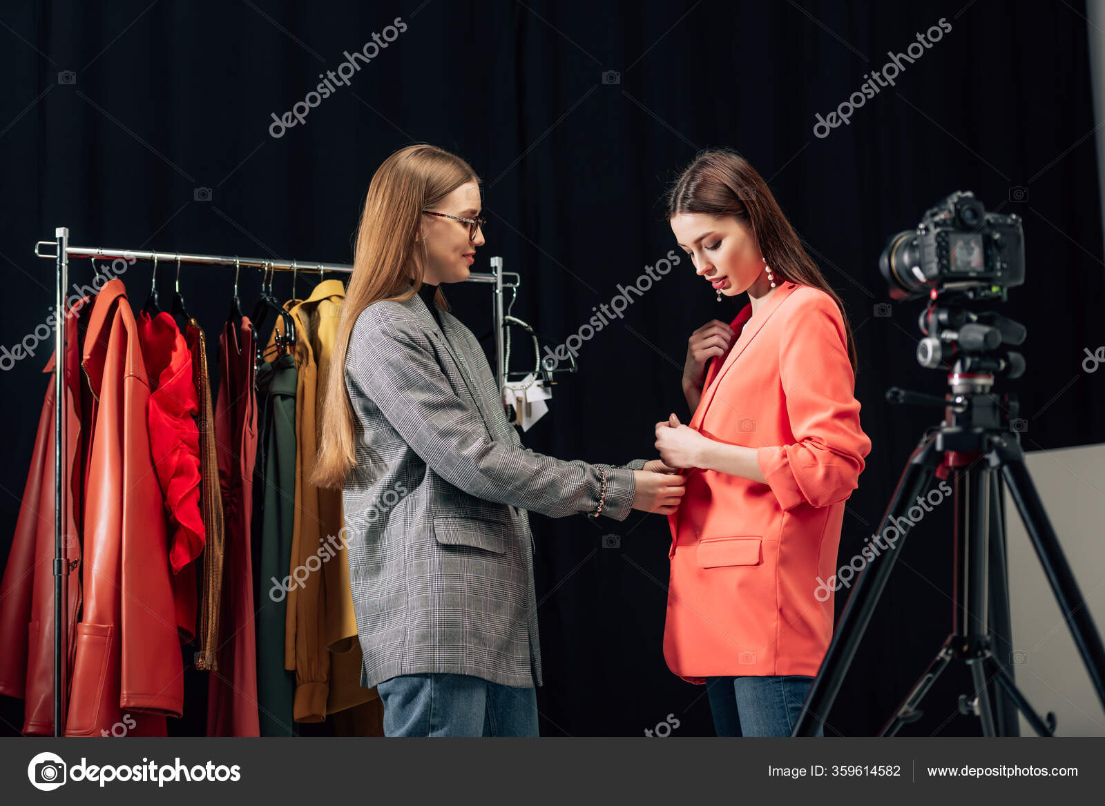 Selective Focus Beautiful Stylist Glasses Touching Trendy Jacket ...