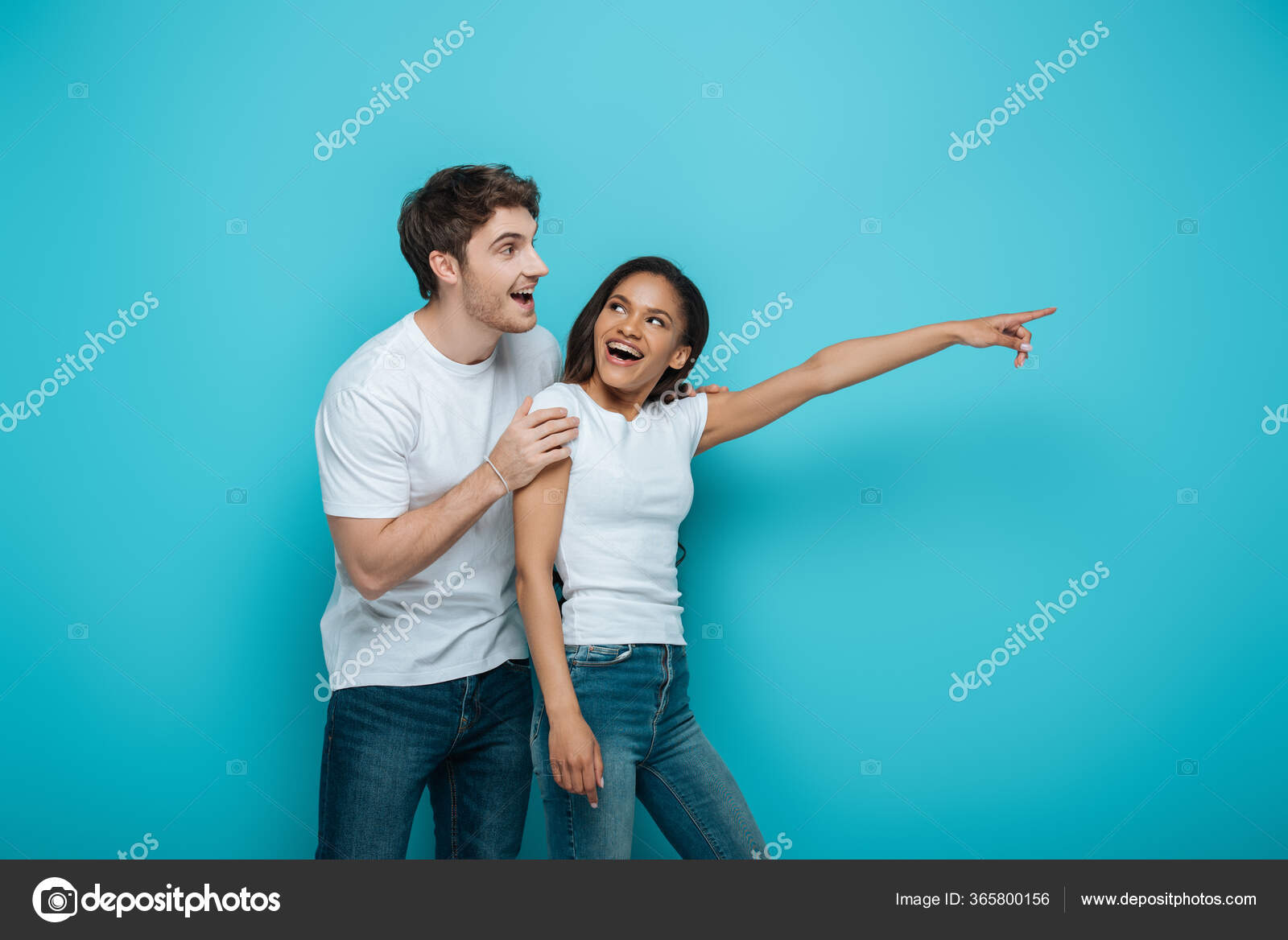 Surprised Man Touching Shoulder Smiling African American Girl Pointing ...