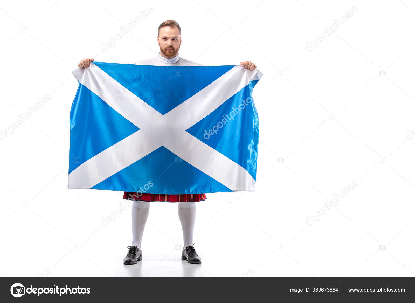 Scottish Redhead Man Red Kilt Flag Scotland White Background — Stock ...