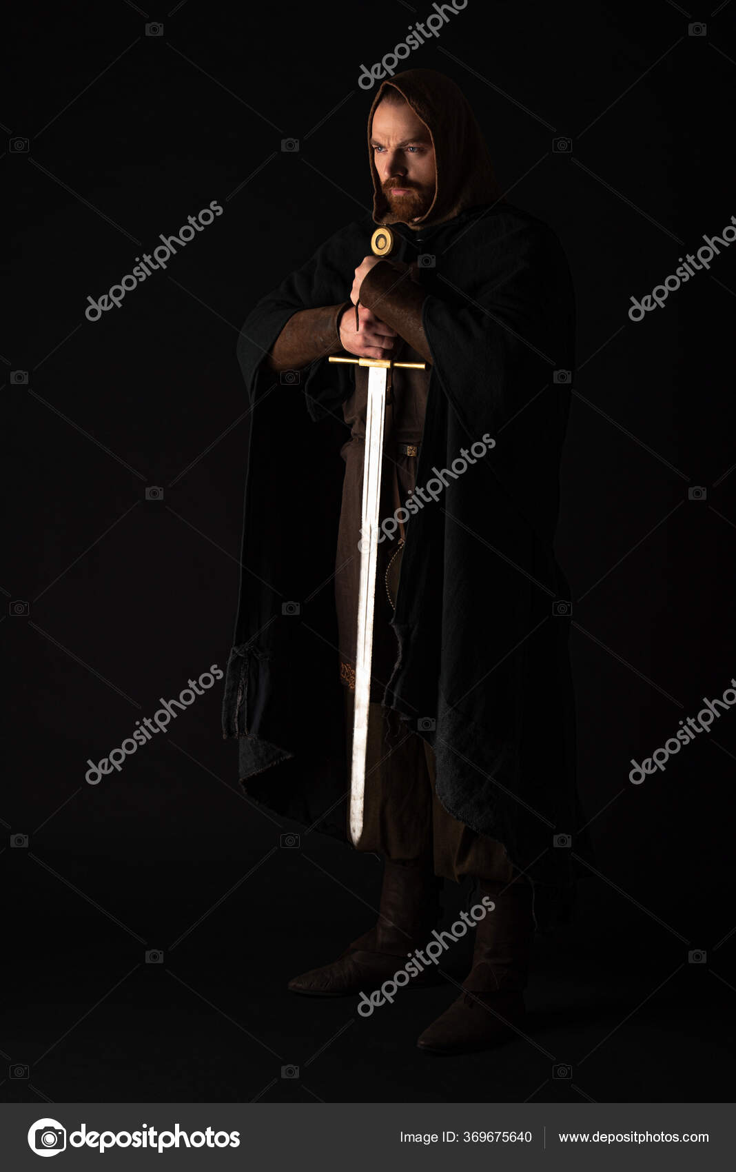 Medieval Scottish Man Mantel Sword Dark Isolated Black — Stock Photo ...