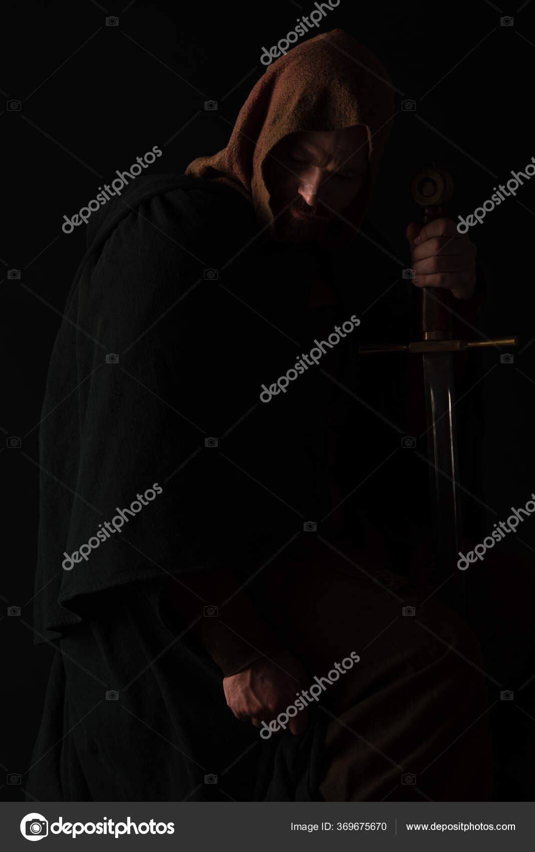 Medieval Scottish Man Mantel Sword Dark Isolated Black — Stock Photo ...