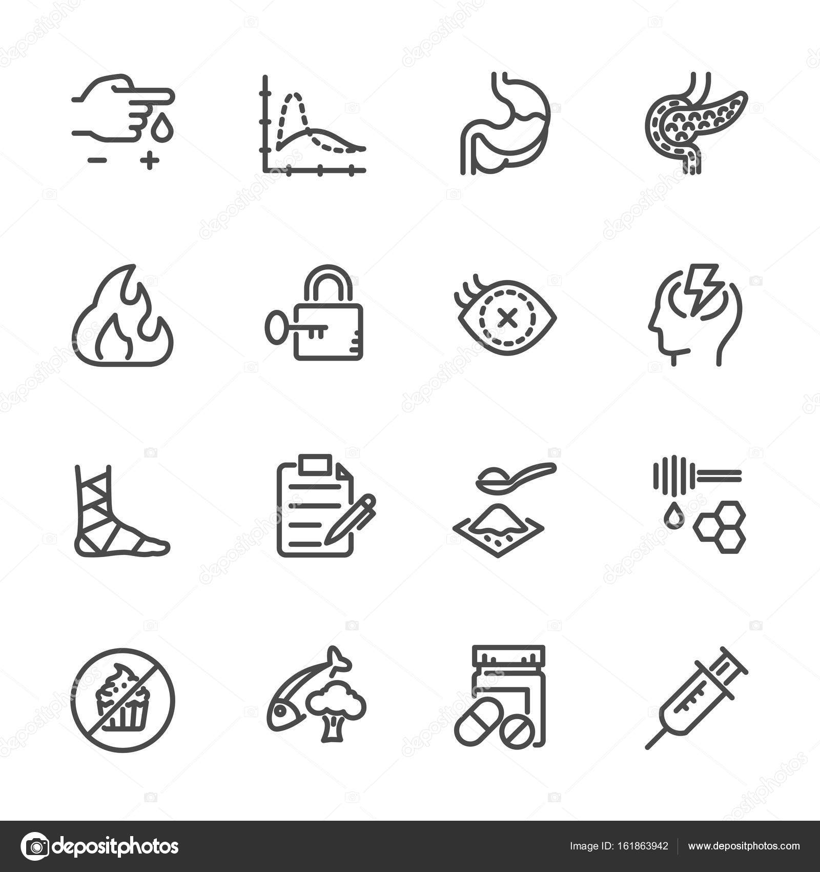 Diabetes icons set, Vector line icons — Stock Vector © Kittichai #161863942