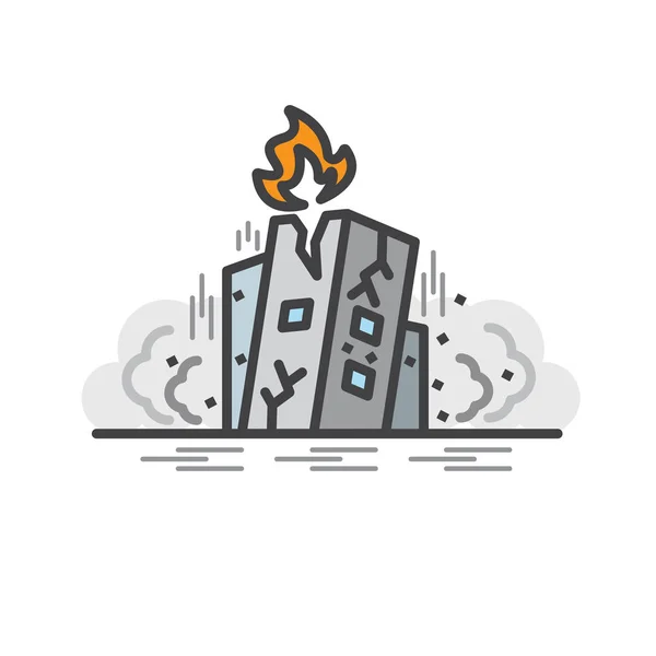 Earth Quake, Collapsed building. Vector flat line icon. — Stock Vector ...