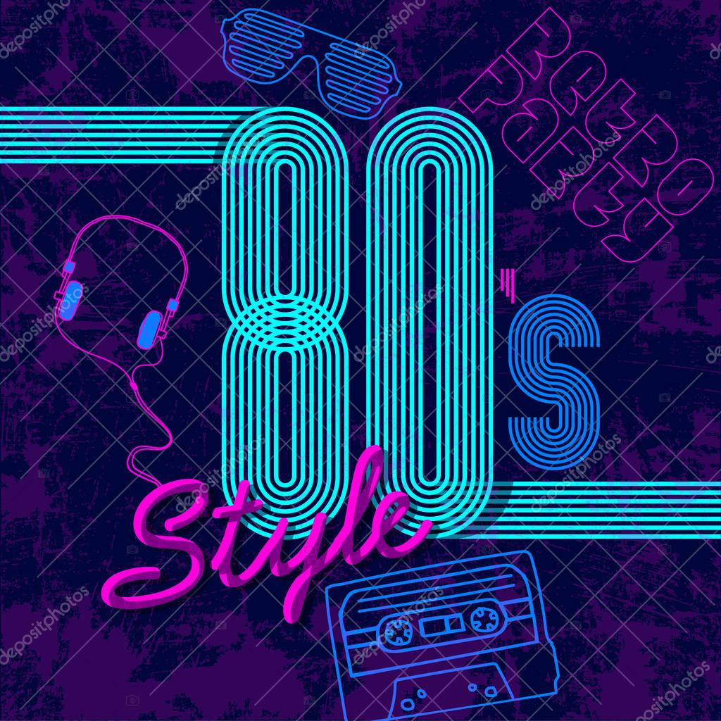 De vuelta a los 80. Estilo retro de los años 80 diseño disco de neón ...