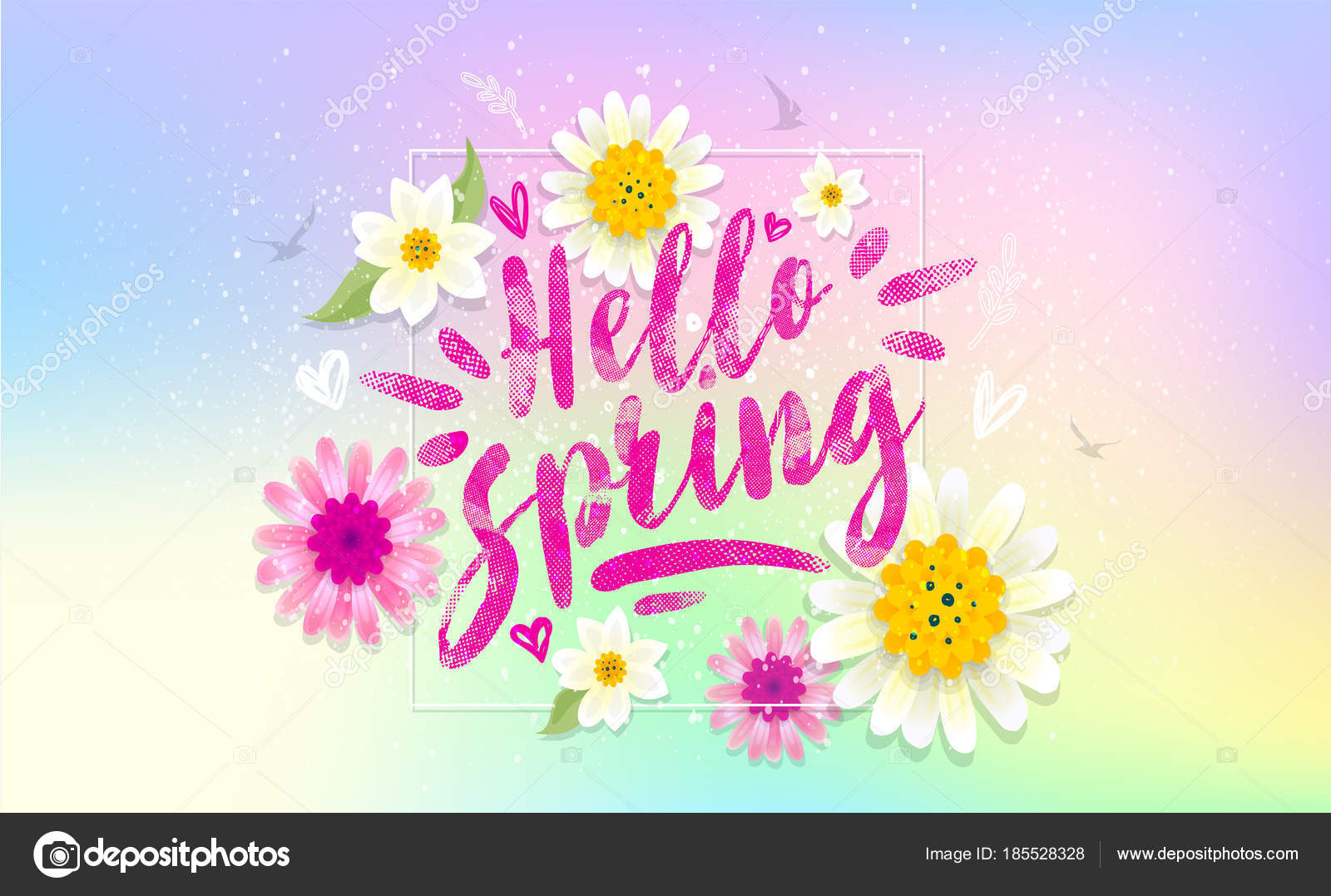 Hello Spring Banner Trendy Texture Season Vocation Weekend Holiday Logo ...