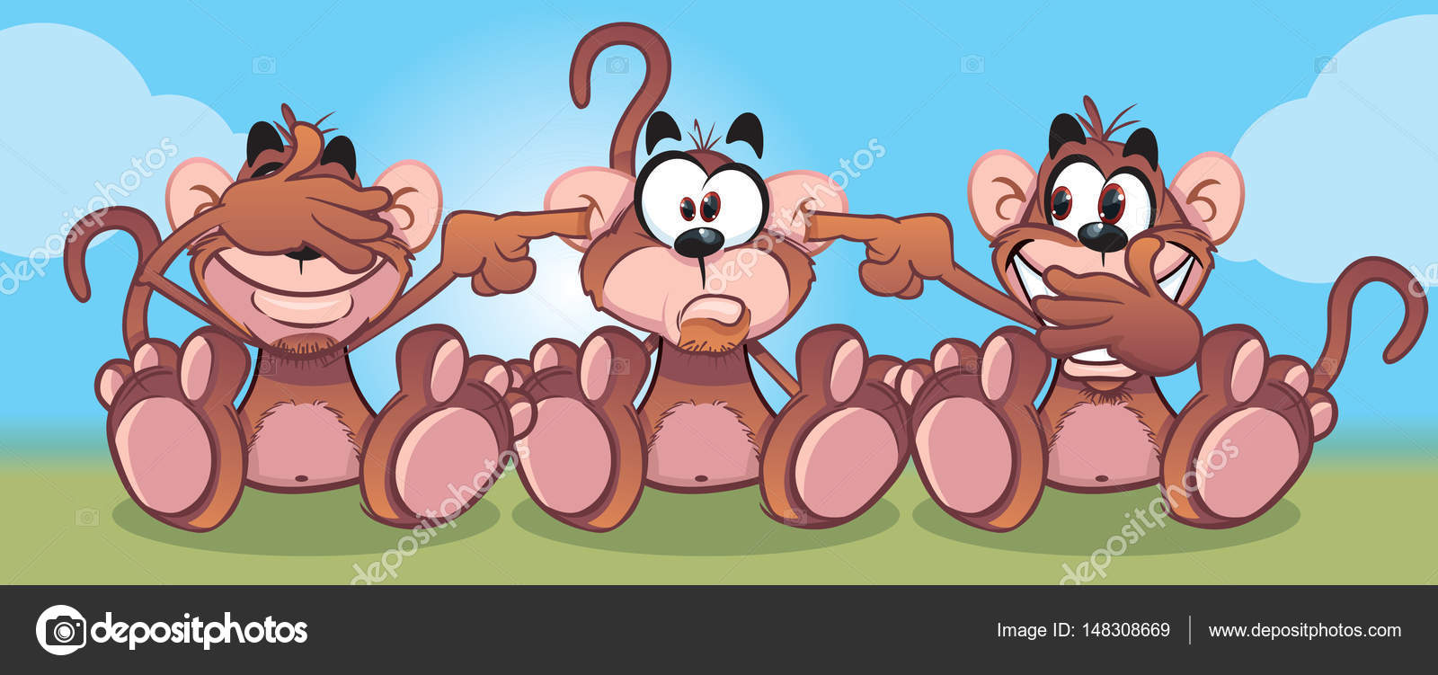 The three wise monkeys — Stock Vector © scribbles-toons #148308669