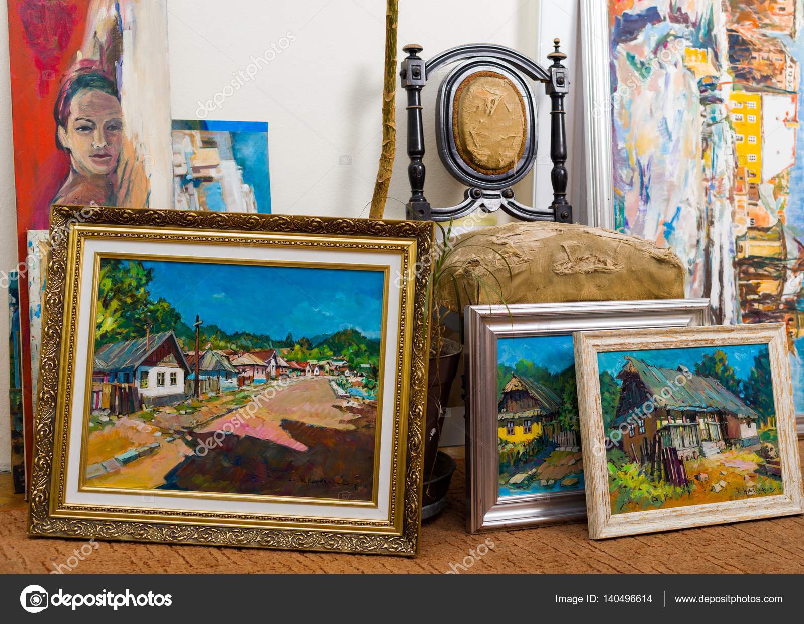 Collection Different Types Handmade Framed Paintings Workshop Stock ...