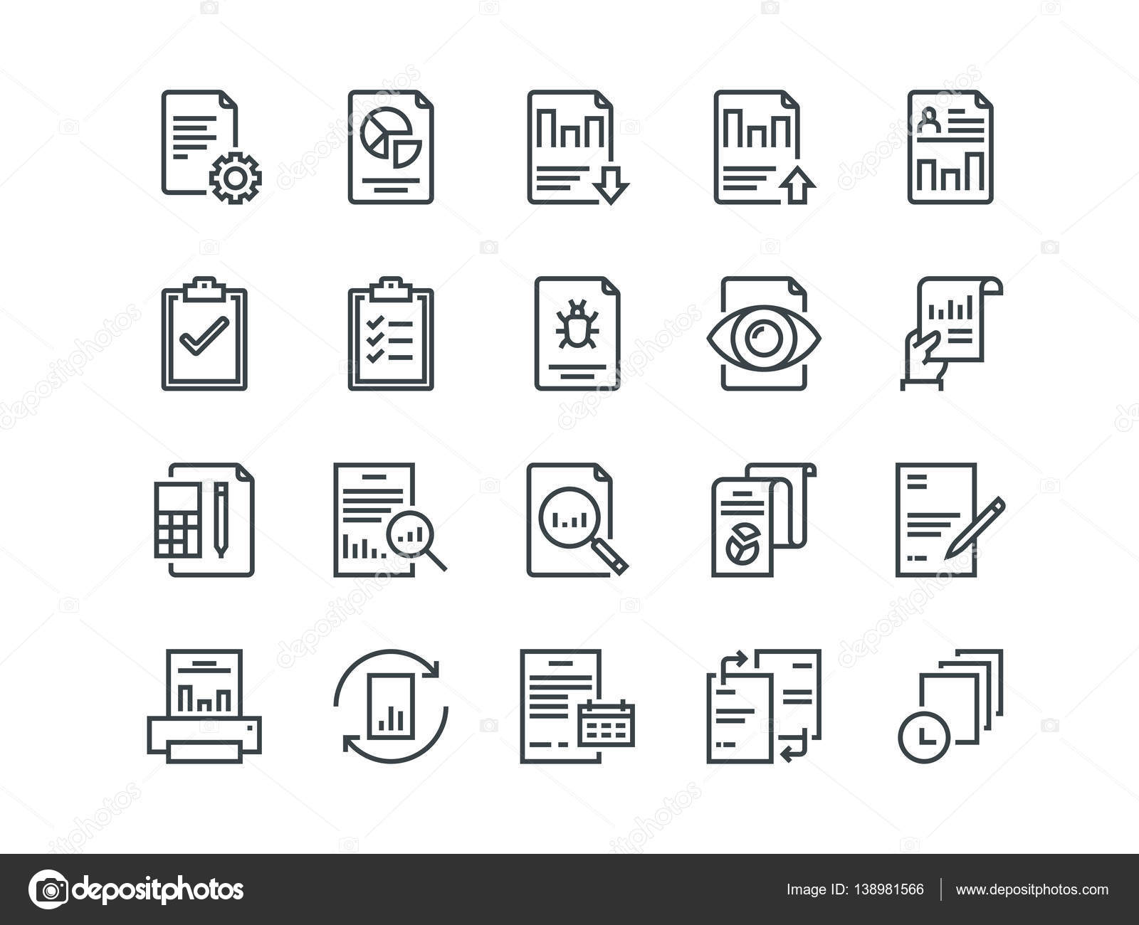 Report. Set of outline vector icons. Includes such as Auto Reports ...