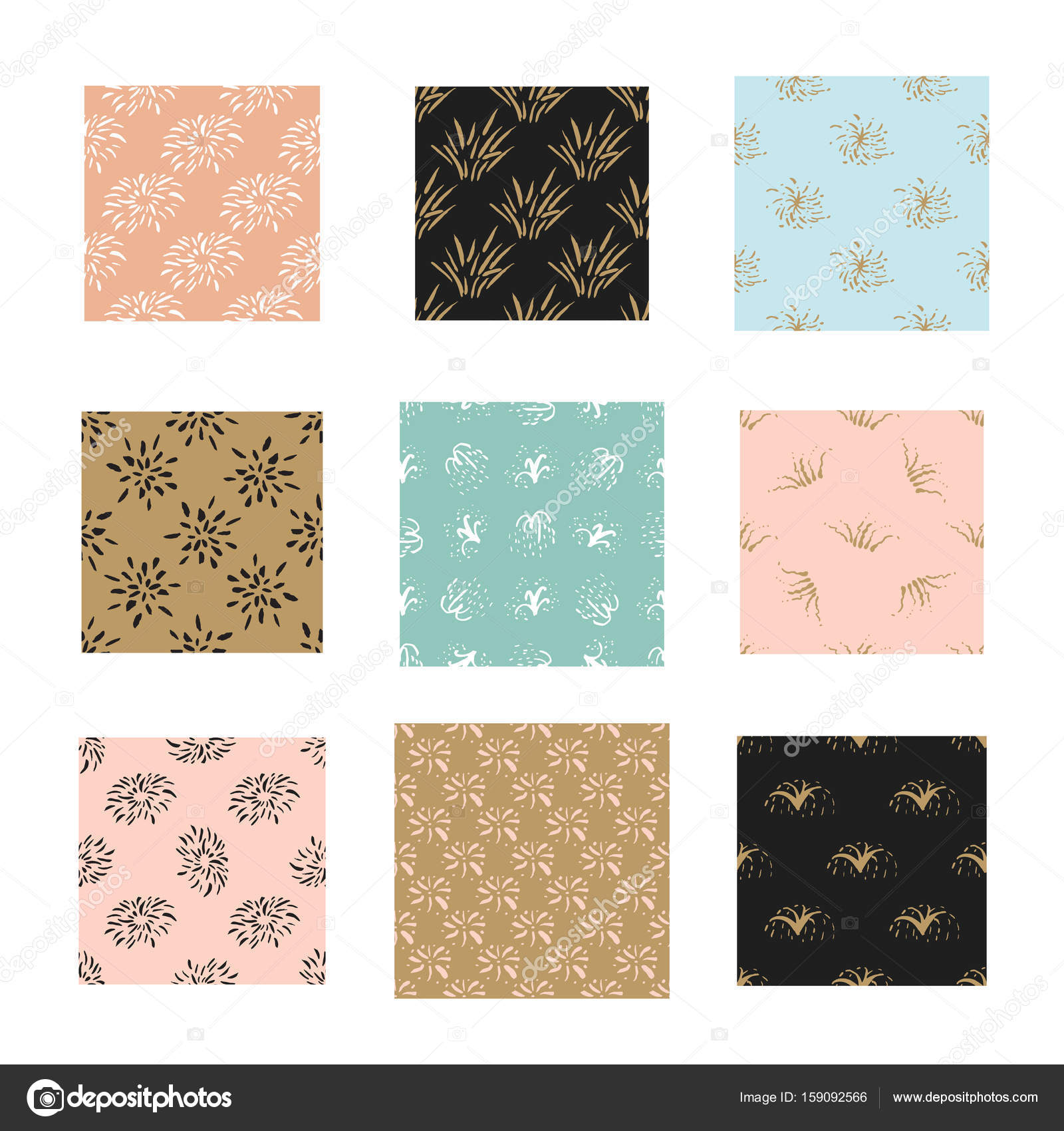 9 pattern set with fireworks in simple scandinavian style Stock Vector ...