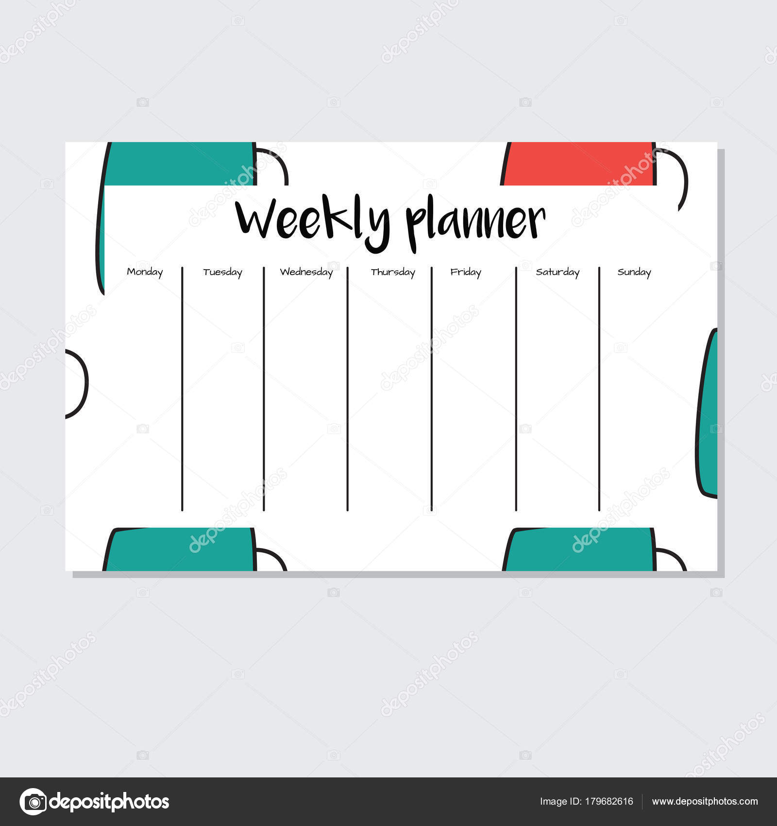 Weekly planner with cup of tea in cartoon style Stock Vector by ...