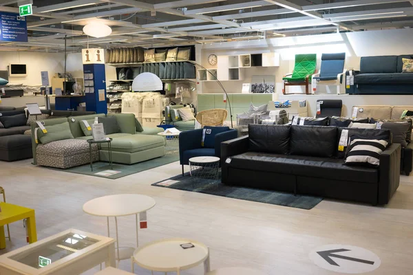 Interior of large IKEA store with a wide range of products in Malmo ...