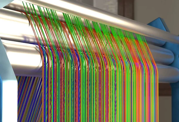 Photo: textile machine | Textile machine with rainbow colors threads ...