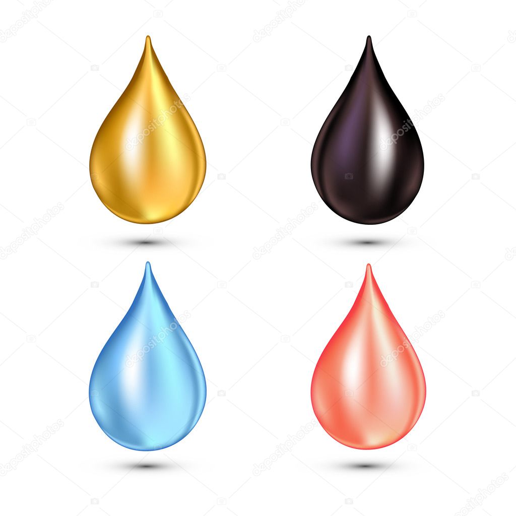 Set of drops different color. Clean isolated on white. Falling . Stock ...