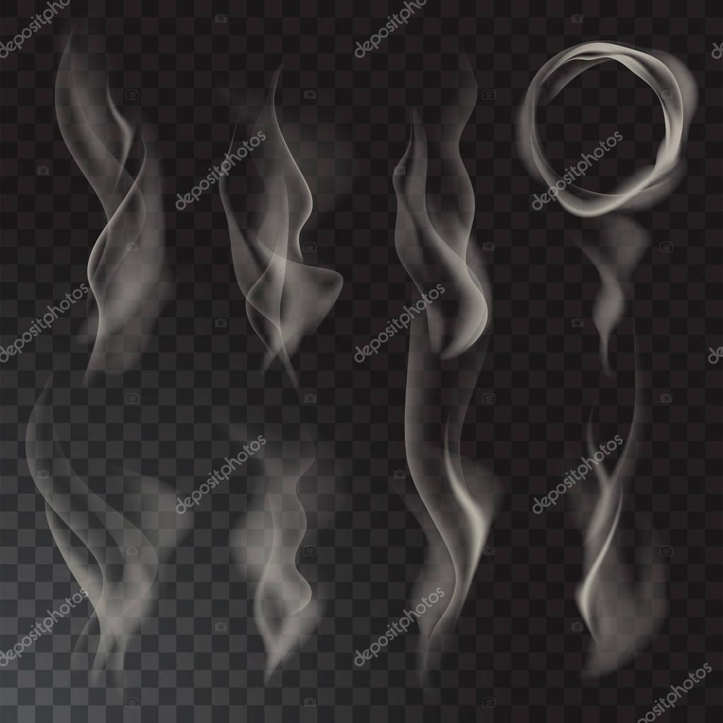 Humo aislado sobre fondo transparente. Vector cigarrillos juego de humo ...