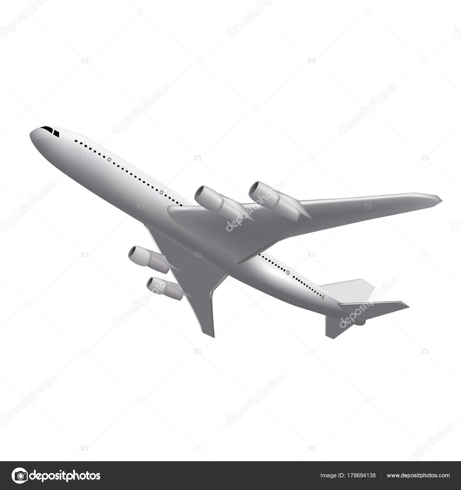 Realistic Flying plane back view. High detailed white airplane isolated ...