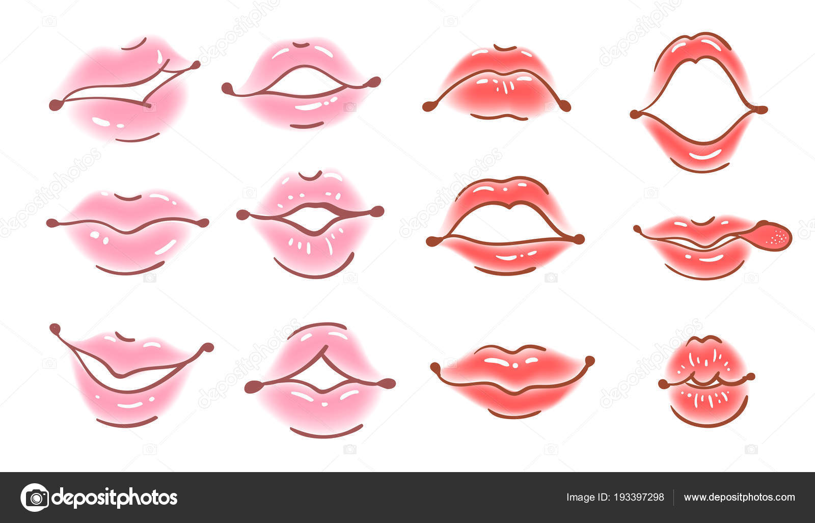 Conjunto de labios vectoriales en estilo de dibujos animados. Boca ...