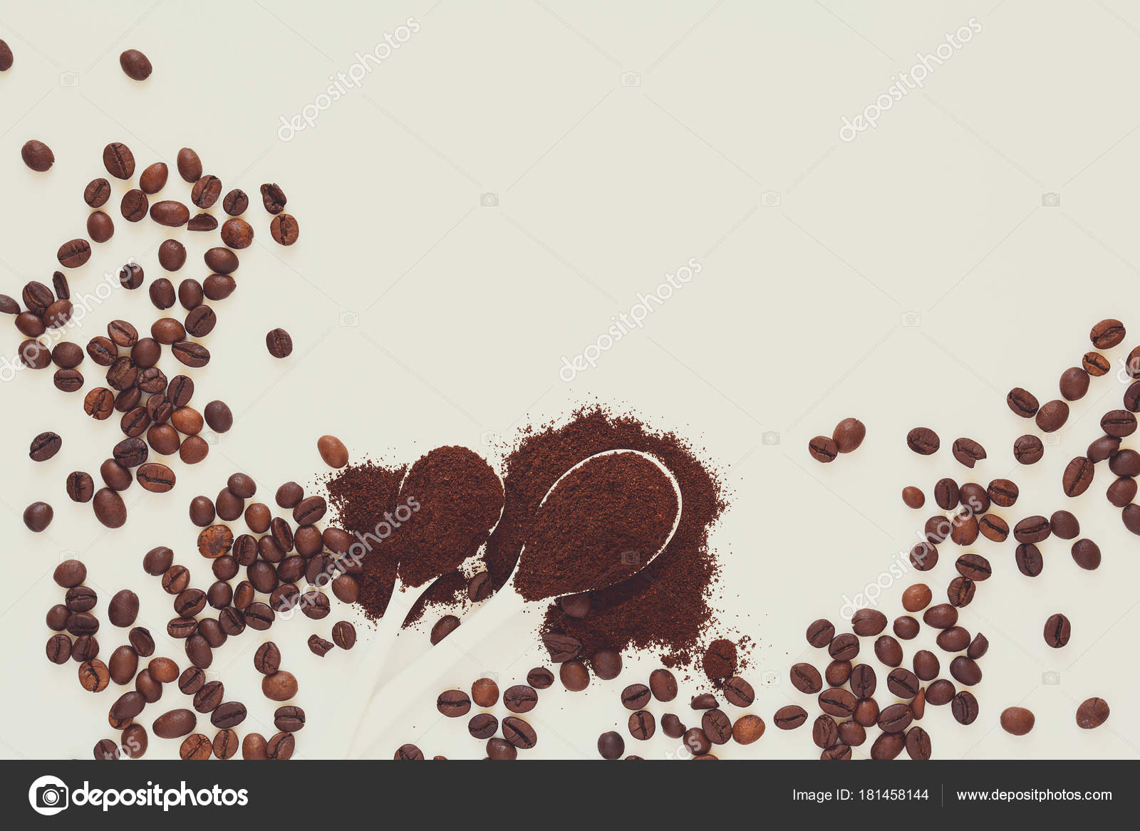 Background Assorted Coffee Coffee Beans Powder White Background Space ...