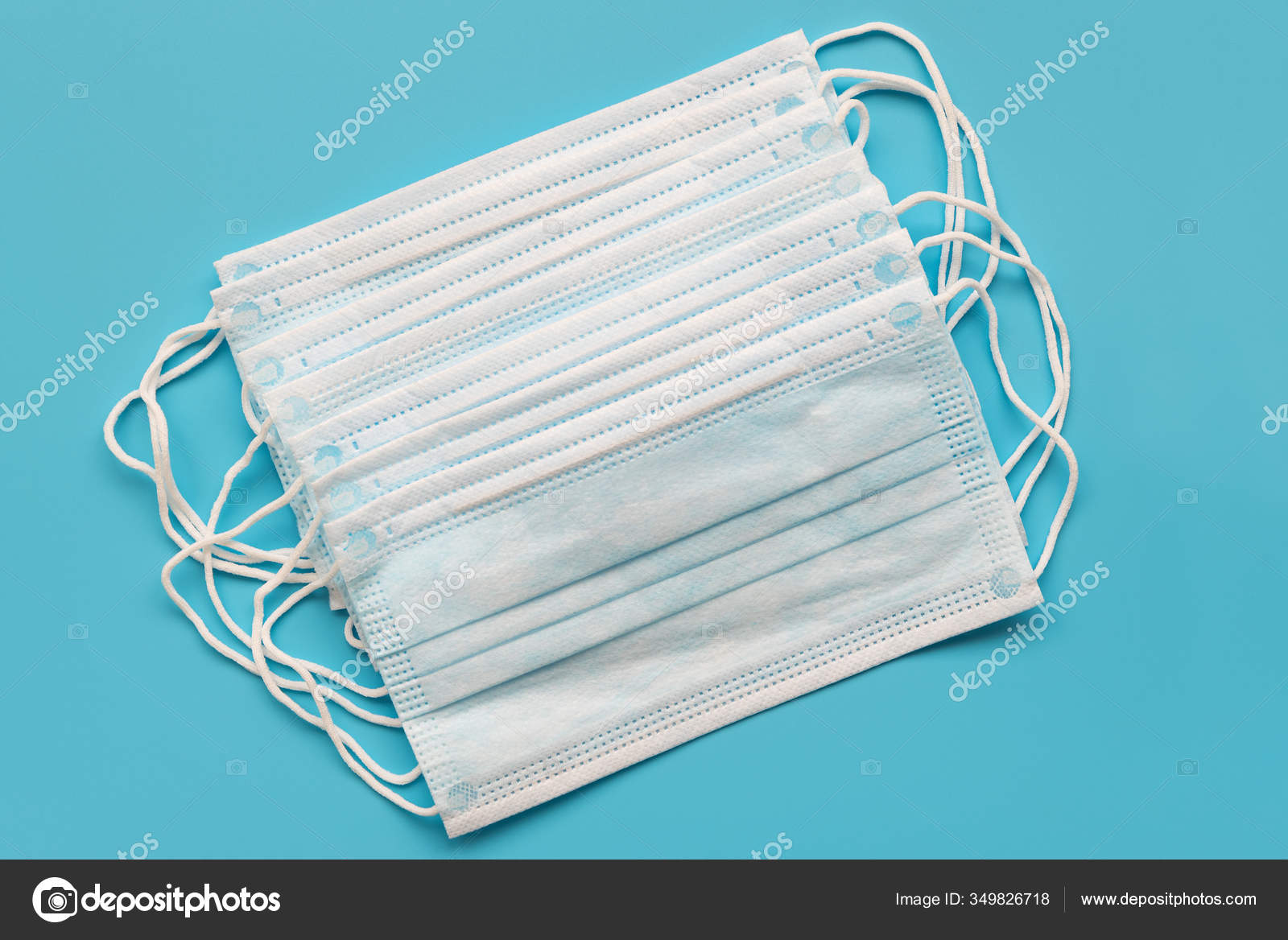 Several Surgical Ear Loop Masks Lying Blue Background Top View — Stock ...