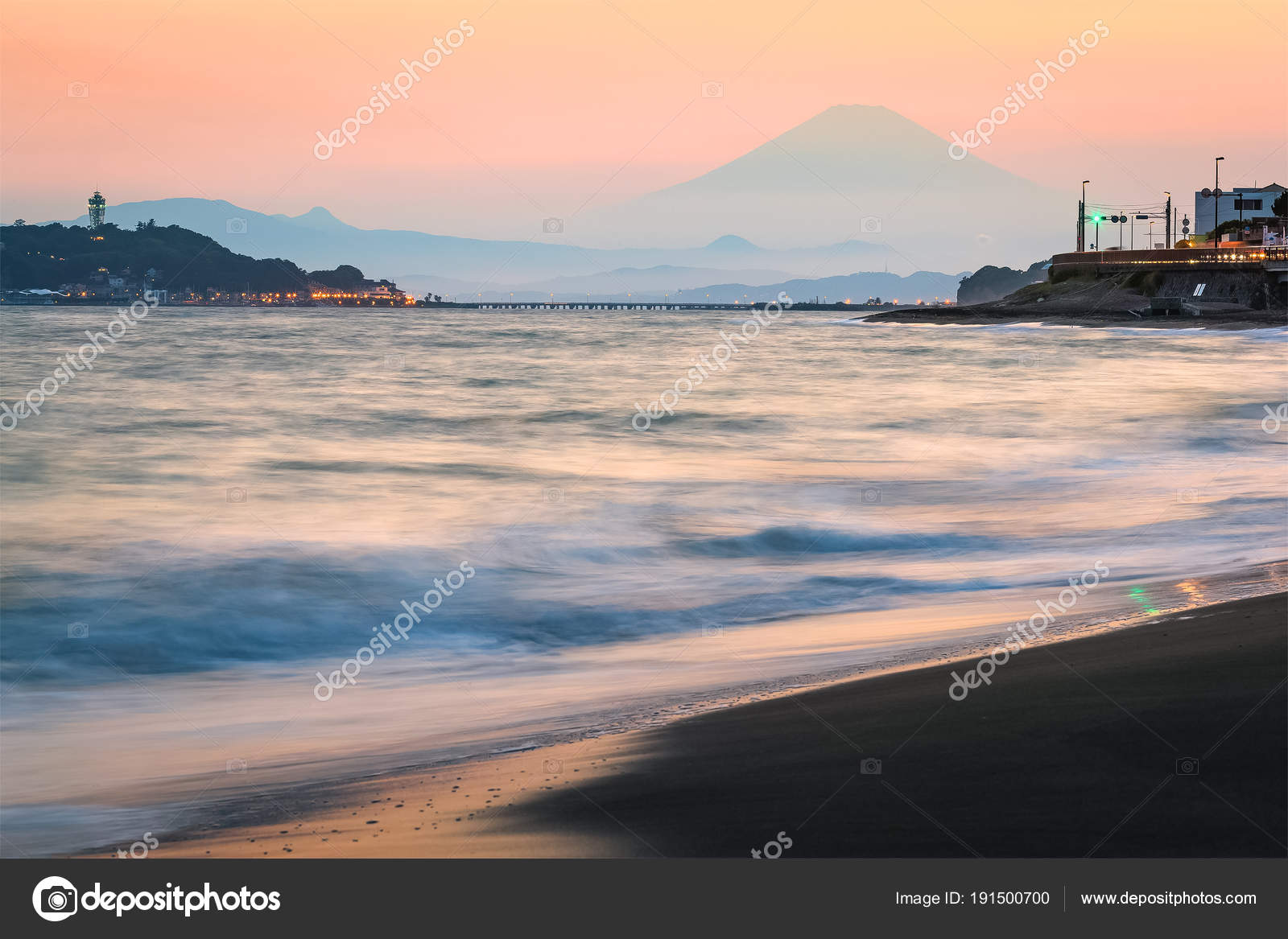 Mountain Fuji Enoshima Island Sunset Background — Stock Photo ...