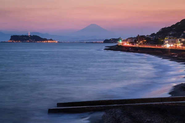 Mountain Fuji Enoshima Island Sunset Background — Stock Photo ...