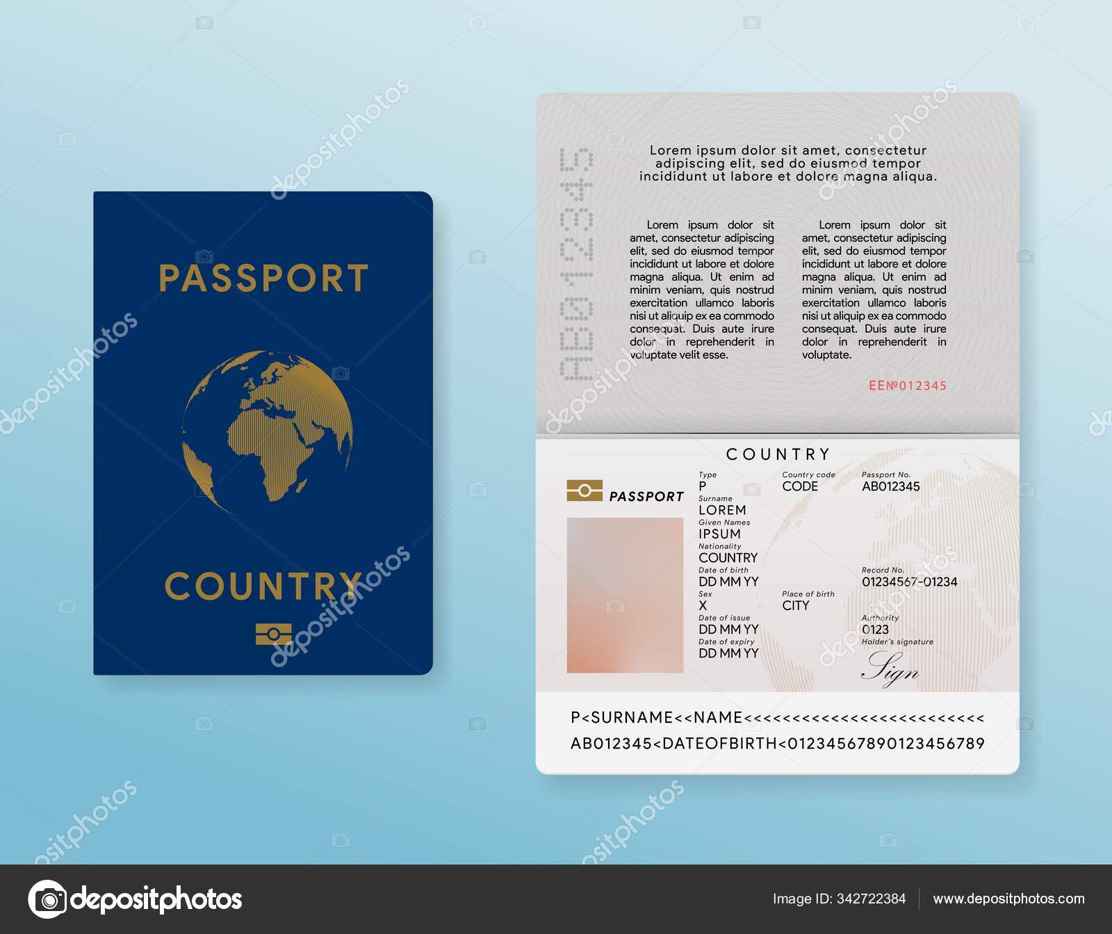 International Passport Template Traveler Id Card Mock Up Personal Data Document Foreigner