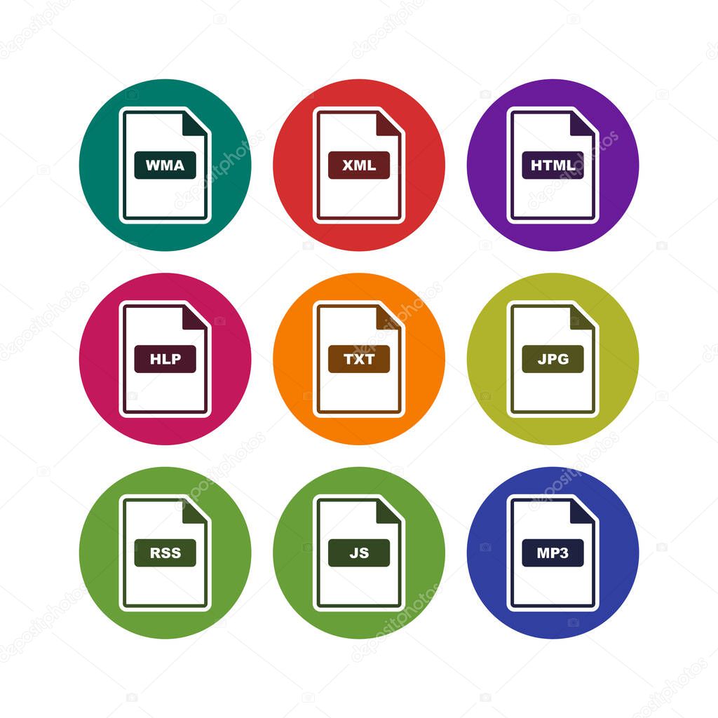 9 Conjunto de iconos de formatos de archivo aislados sobre fondo blanco ...