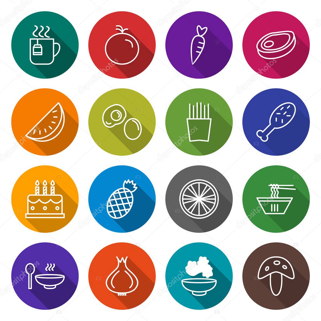 16 Iconos de alimentos hoja aislada sobre fondo blanco... 2023