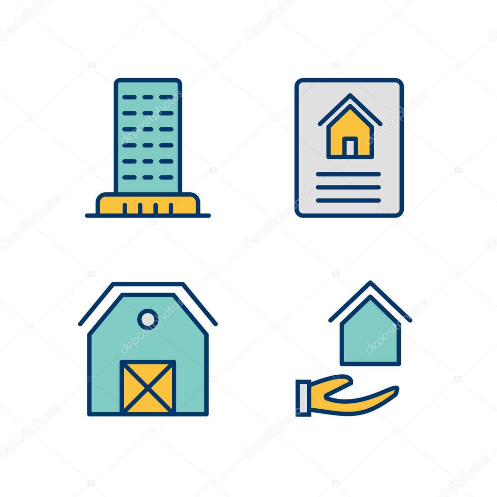 Conjunto de 4 iconos inmobiliarios sobre fondo blanco Vector Elementos ...