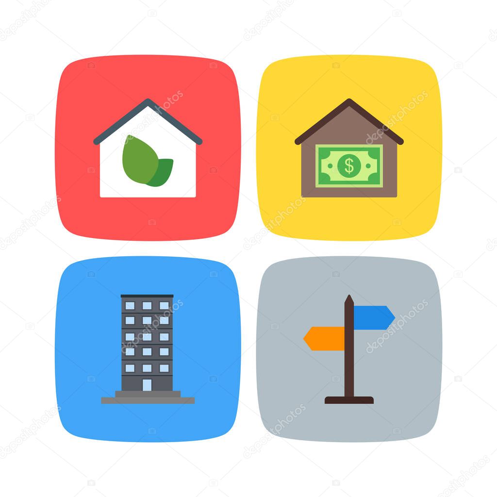 Conjunto de 4 iconos inmobiliarios sobre fondo blanco Vector Elementos ...
