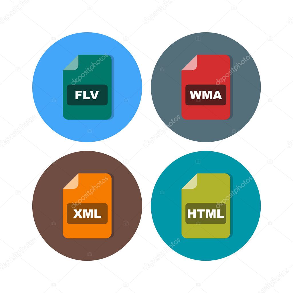 4 Conjunto de iconos de formatos de archivo aislados sobre fondo blanco ...