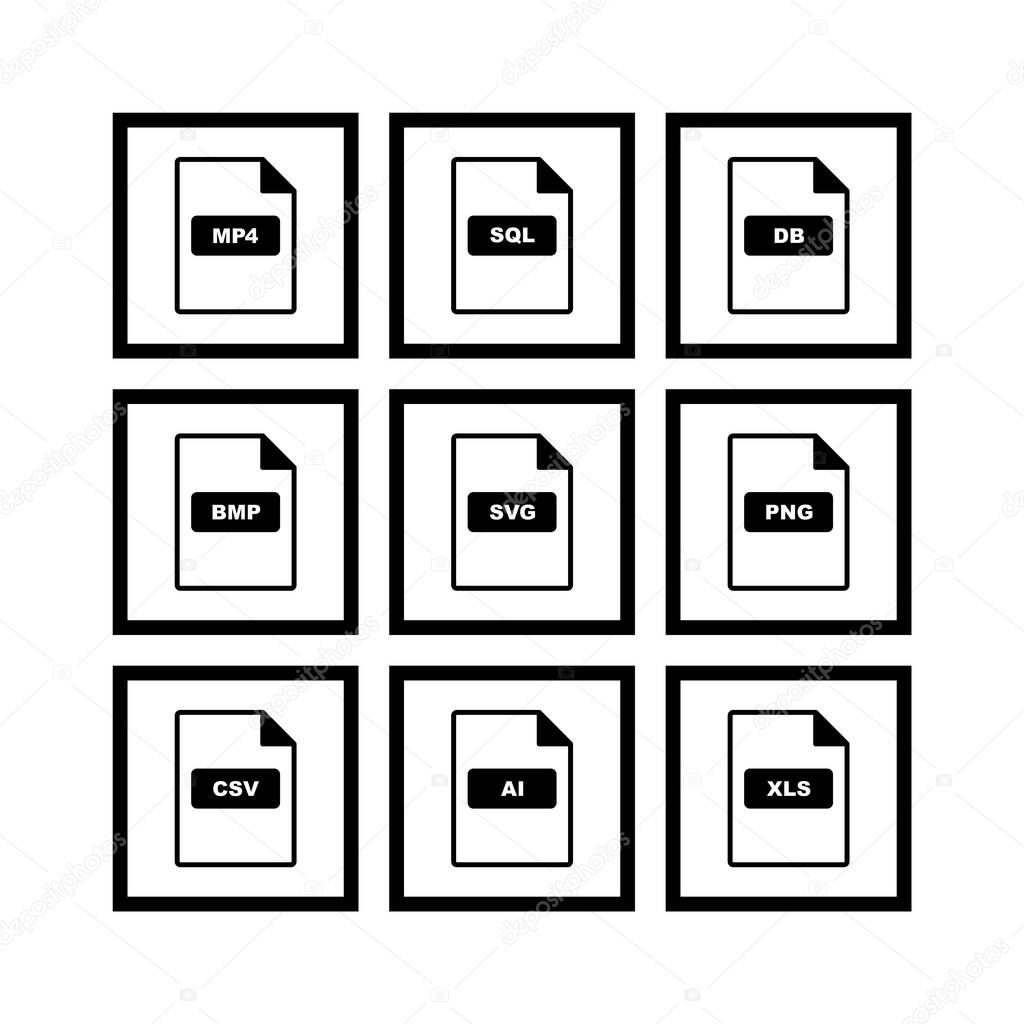 9 Conjunto de iconos de formatos de archivo aislados sobre fondo blanco ...